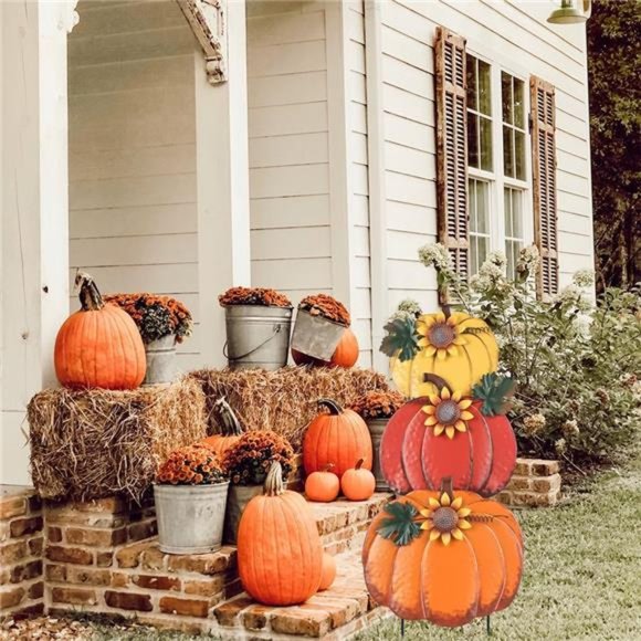 Accents | Decorative Garden Stakes With 3 Pumpkins For Fall Decor Metal ...